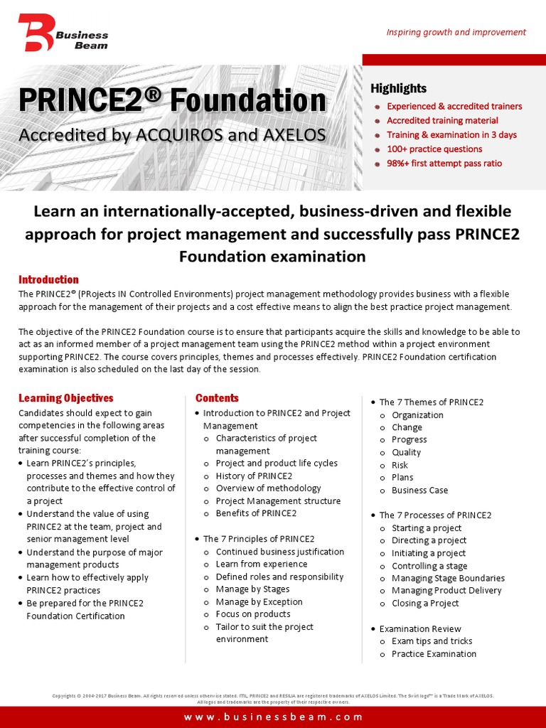 BBPL Brochure - PRINCE2 Foundation | PDF | Project Management ...