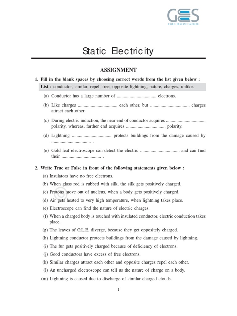 Static Electricity Assignment | PDF | Electric Charge | Electricity