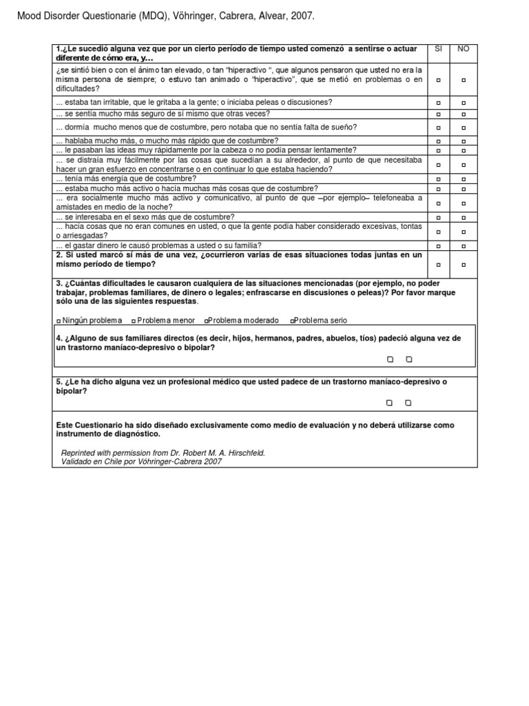 MDQ | PDF | Desorden bipolar | Desorden hiperactivo y deficit de atencion