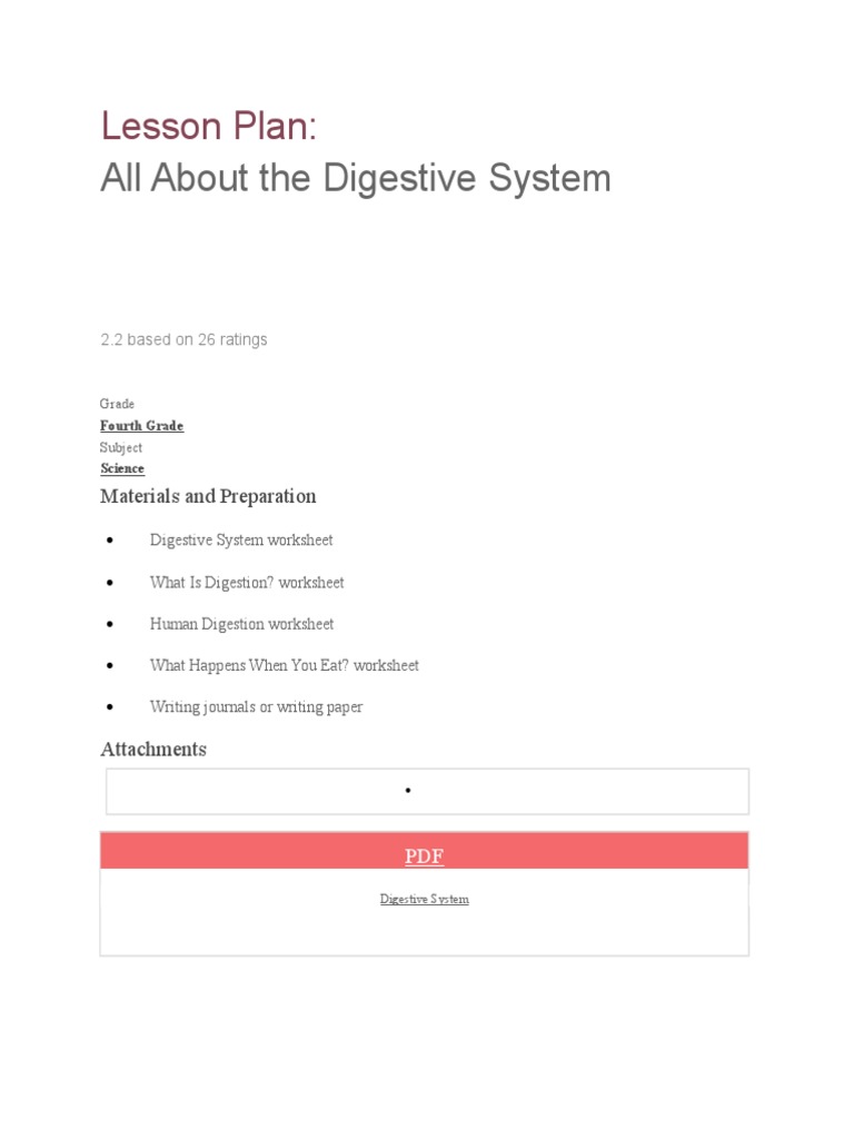 All About The Digestive System: Lesson Plan | PDF | Digestion ...