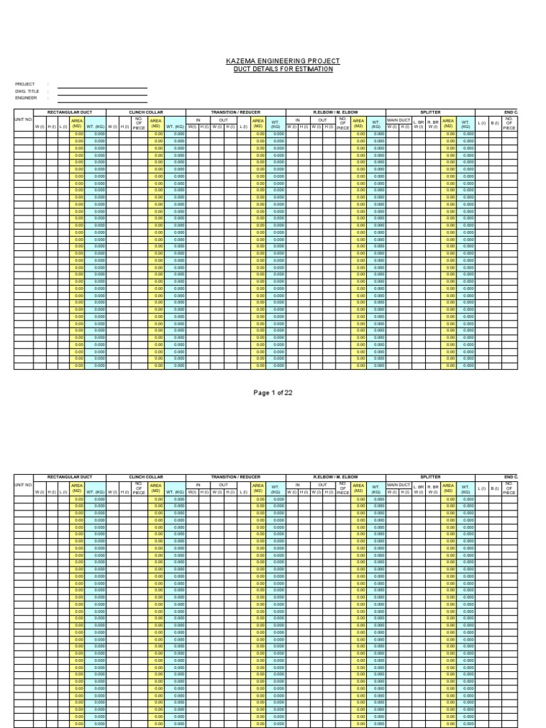 Hvac Duct Weight Chart