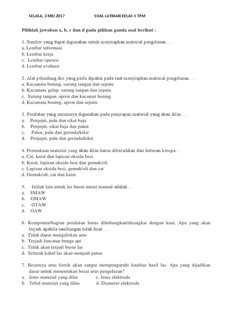 SOAL lATIHAN X TPM | PDF