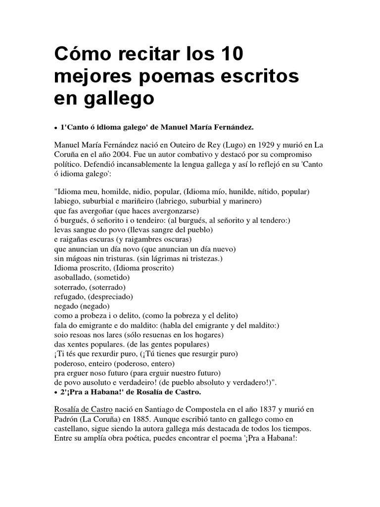 Cómo Recitar Los 10 Mejores Poemas Escritos en Gallego | PDF | España ...