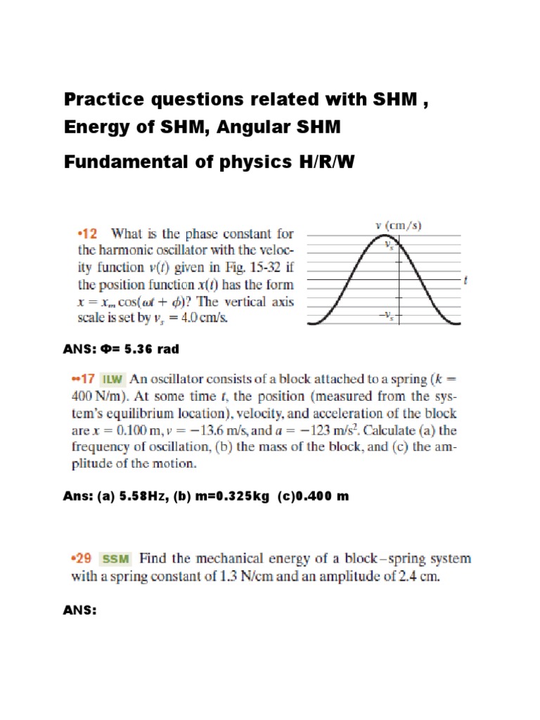 SHM Practice Questions and Answers | PDF