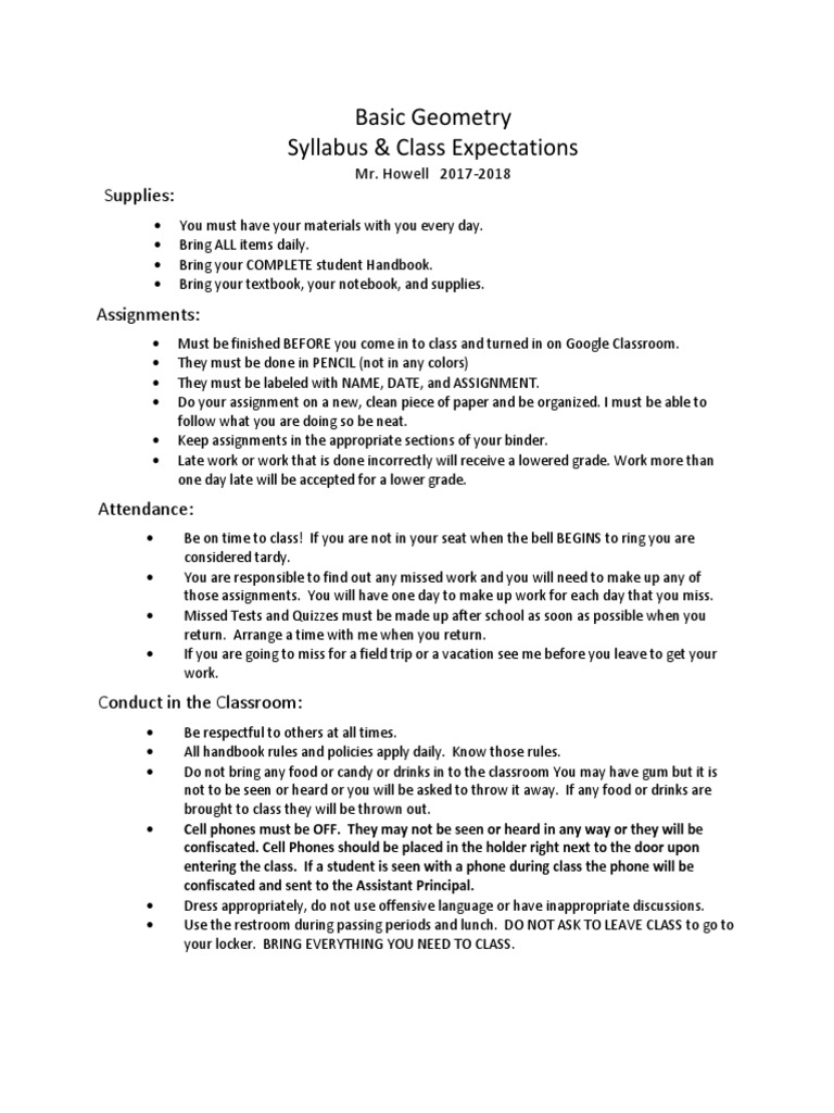Basic Geometry Class Guidelines | PDF | Classroom | Schools