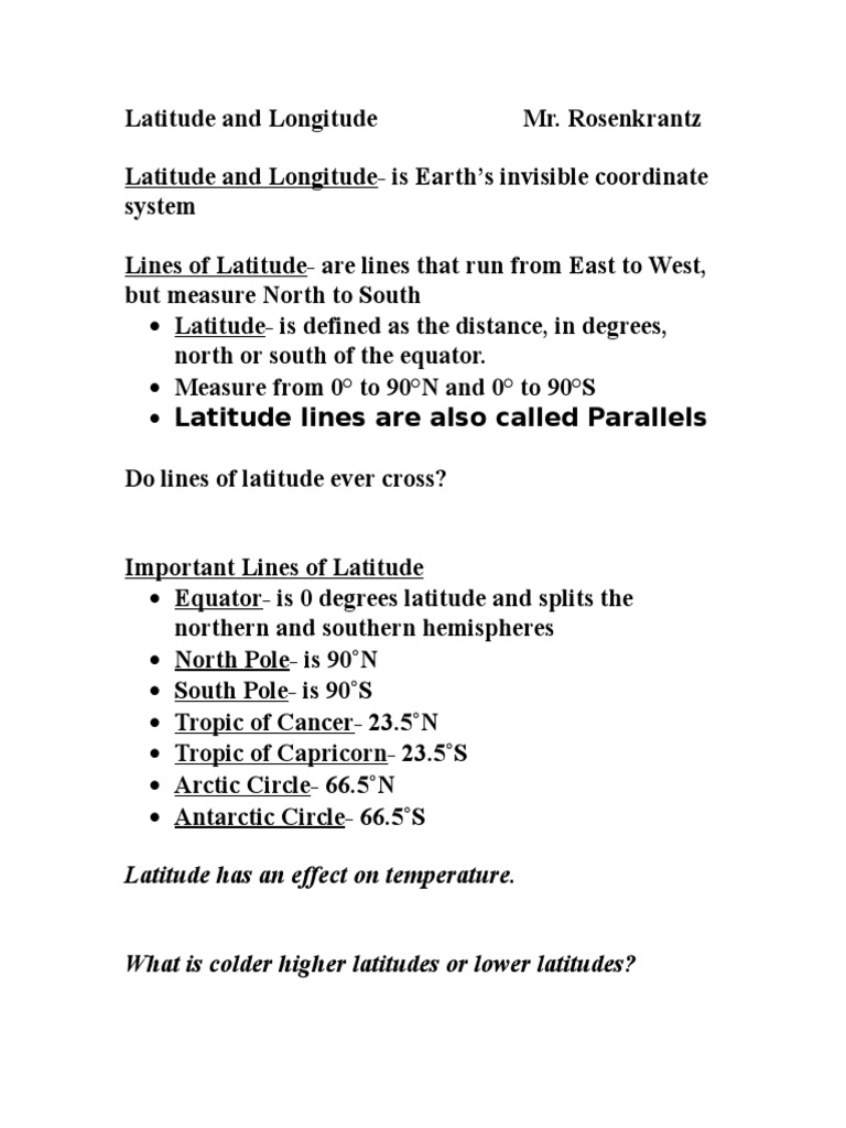 Latitude and Longitude Notes | PDF