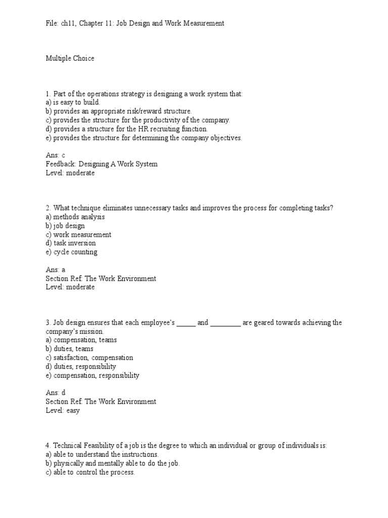 CH11-Job Design and Work Measurement | PDF | Sample Size Determination ...
