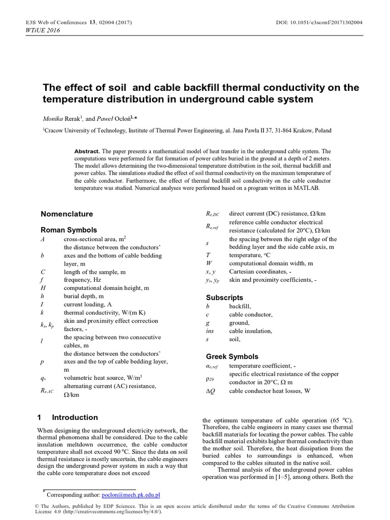 The Effect of Soil and Cable Backfill Thermal Conductivity | PDF ...