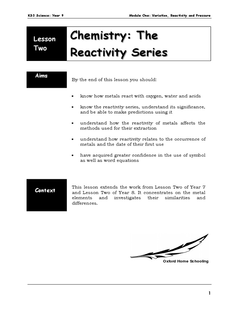 The Reactivity Series PDF | PDF | Oxide | Metals