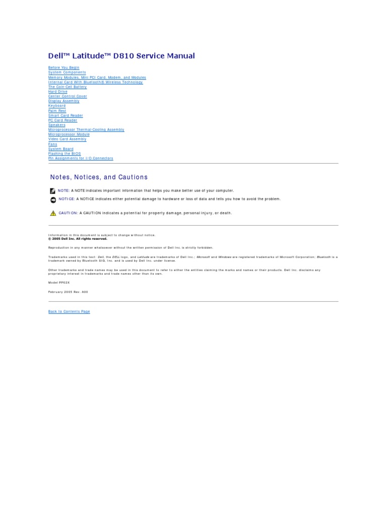 Manual de Servicio Dell D810 PDF | PDF