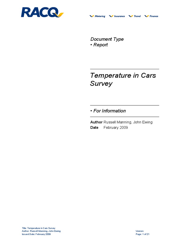 0814 Temperature in Cars Survey 2009 | PDF | Celsius | Vehicles