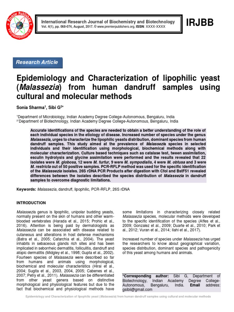 Epidemiology and Characterization of Lipophilic Yeast (Malassezia) From ...