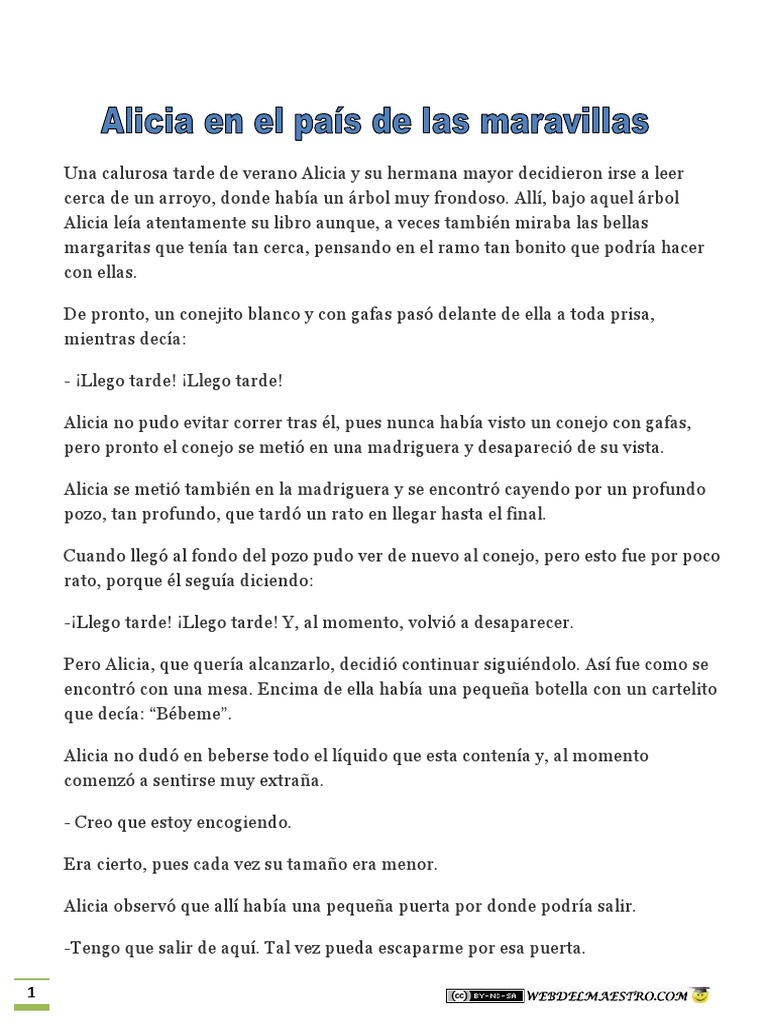 Alicia en El País de Las Maravillas Texto1 | PDF | Las aventuras de ...