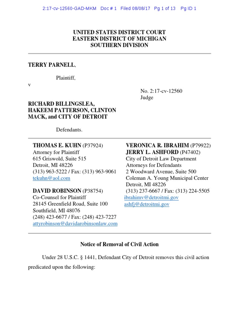 Terry Parnell v. Detroit Police Billingslea, Patterson and Mack | PDF ...