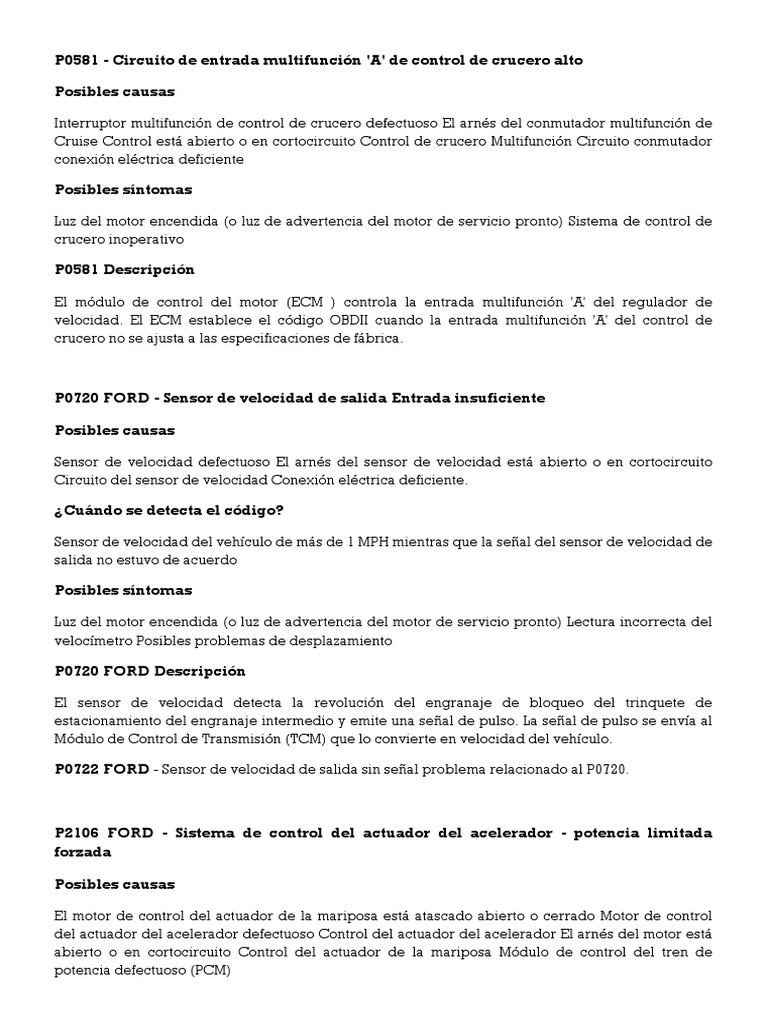 Codigos Ford | PDF | Acelerador | Diagnostico medico