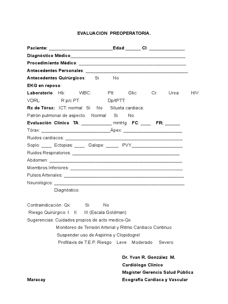 Evaluacion Preoperatoria | PDF | Medicina | Medicina CLINICA
