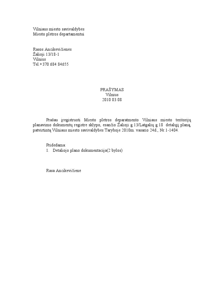 Prasymas Vilniaus Miesto Savivaldybės | PDF