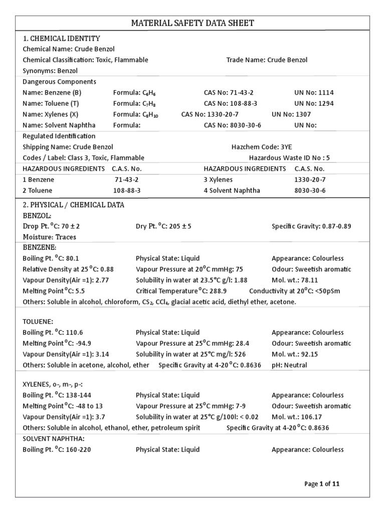 MSDS Benzol | PDF | Dangerous Goods | Chlorine