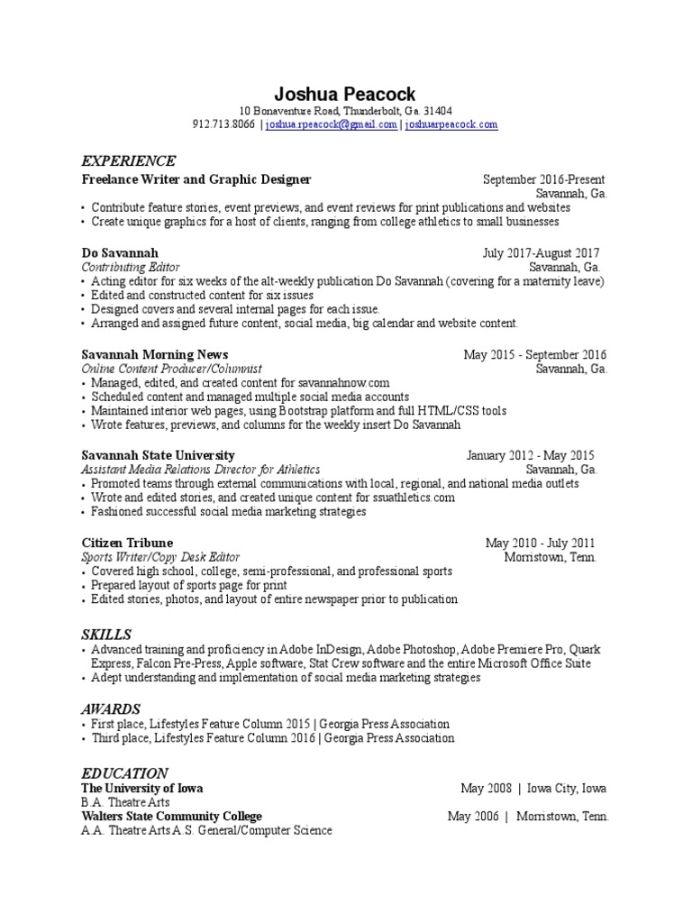 Joshua Peacock Resume | PDF | News Media | Page Layout