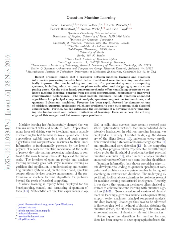 Quantum Machine Learning | PDF | Bayesian Network | Machine Learning