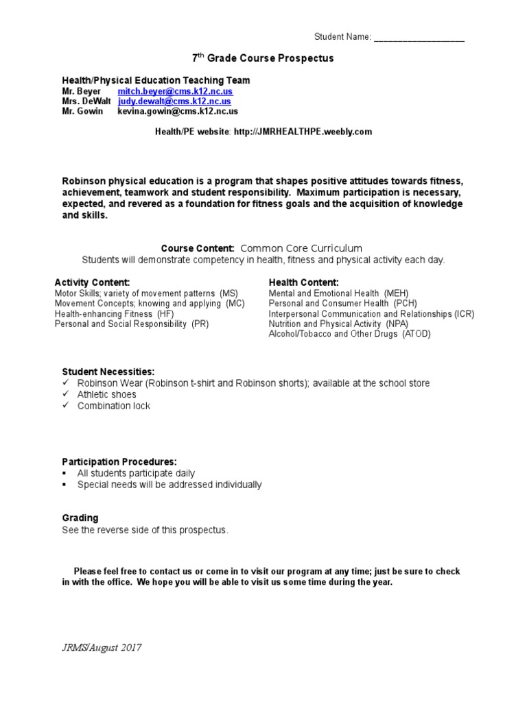 7th Grade Health/PE Course Guide | PDF