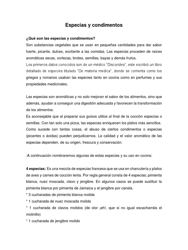 Guía de Especias y Condimentos | PDF | Cilantro | Pimenton