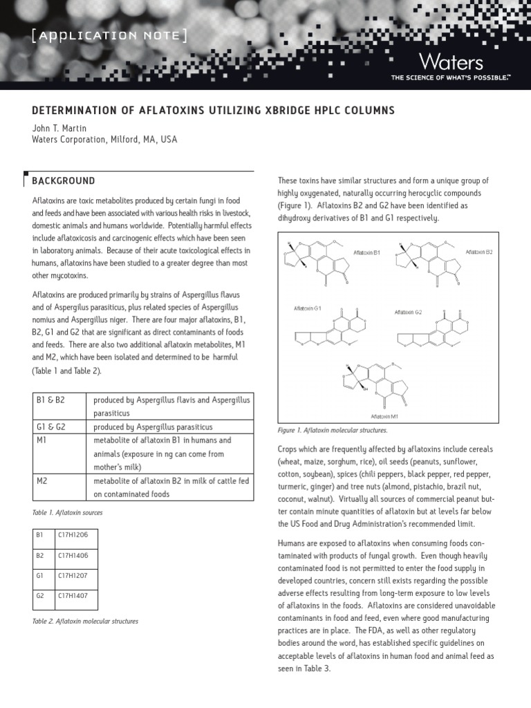 Determination of Aflatoxins H P L C Columns | PDF | Food And Drink | Foods