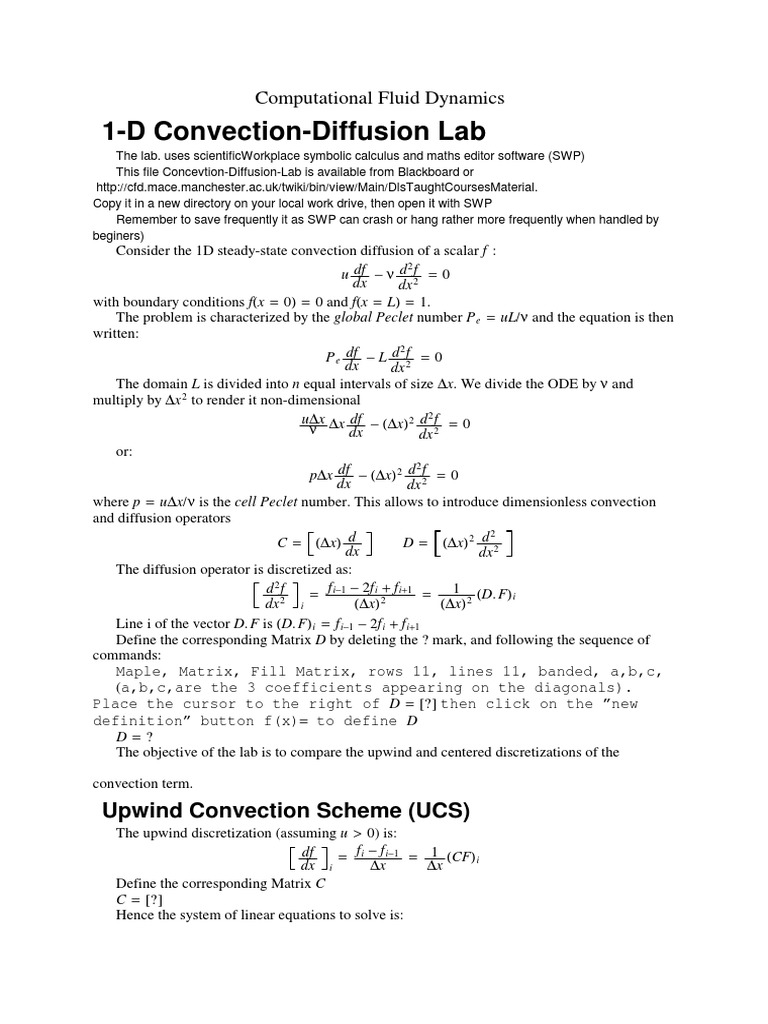 1-D Convection-Diffusion Lab: Computational Fluid Dynamics | PDF | Matrix (Mathematics) | Analysis