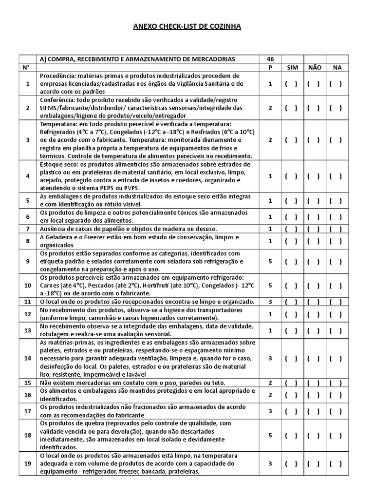 Anexo Check de Cozinha | Embalagem e Rotulagem | Desperdício ...
