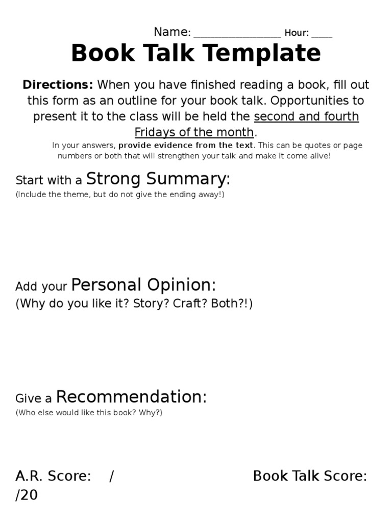Book Talk Template | PDF
