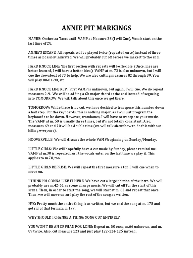 Annie Pit Markings | PDF | Musical Forms | Leisure