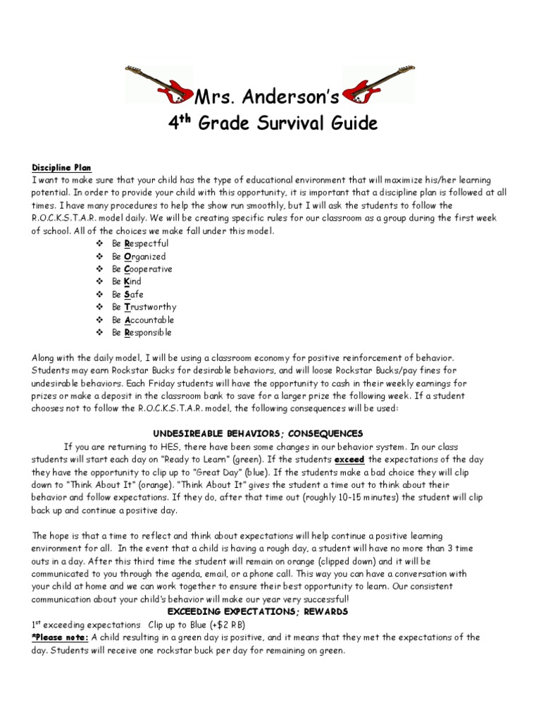 Mrs. Anderson's: 4 Grade Survival Guide | PDF | Homework | Psychology