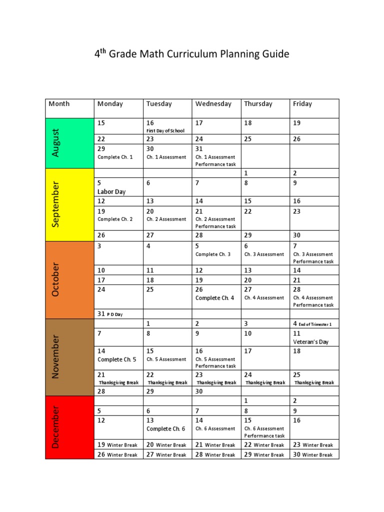 Math Curriculum Planning Guide 4 | PDF | Observances | Holidays