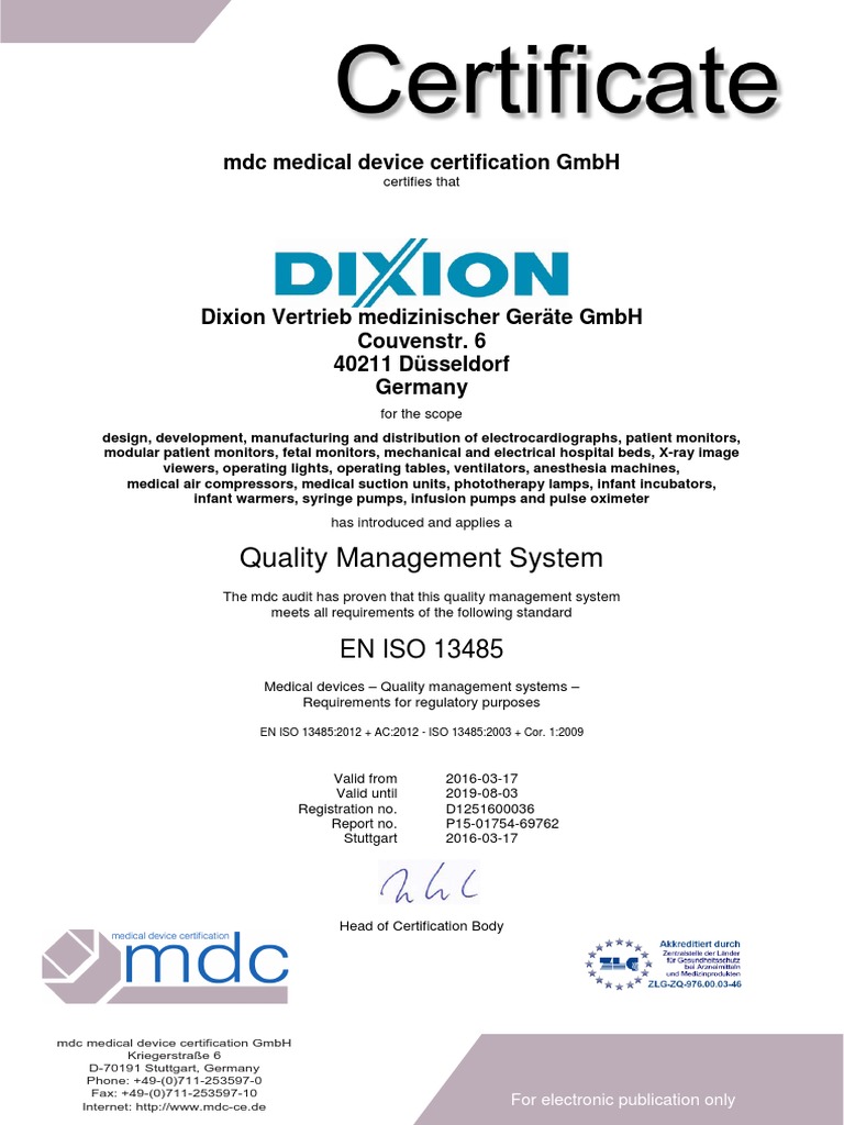 Medical Device Certification Details | PDF