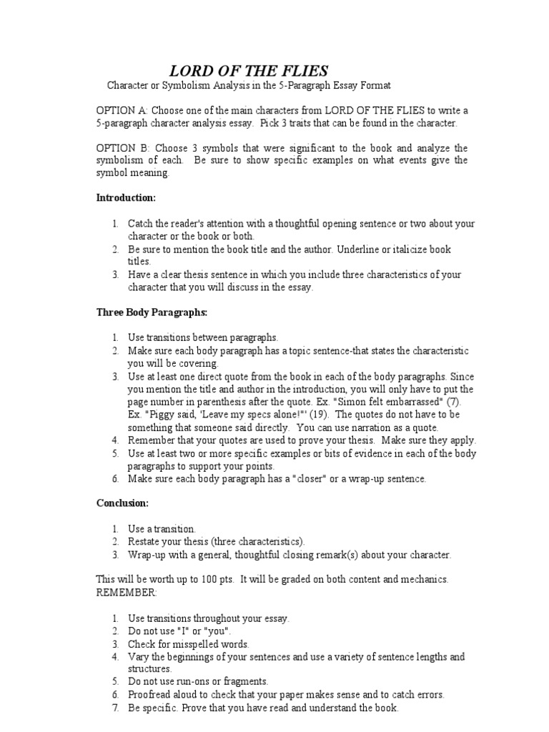 Lotf Final Prompts PDF | PDF | Essays | Paragraph