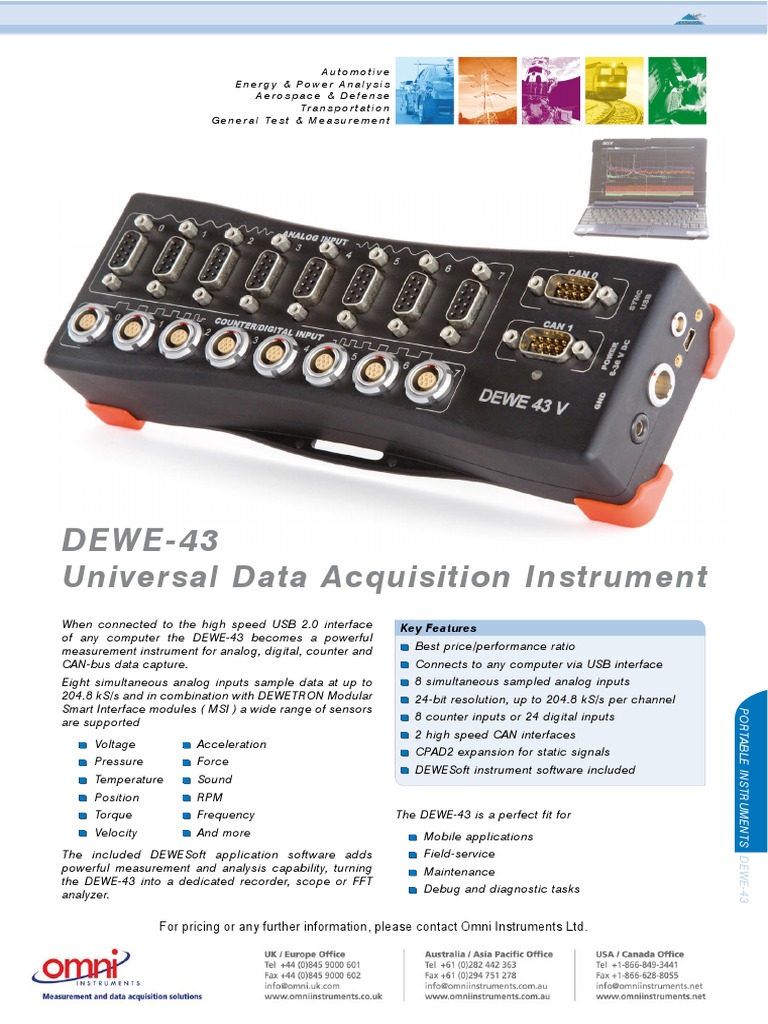 DEWE-43: Universal Data Acquisition Instrument | PDF | Sampling (Signal Processing) | Electrical ...