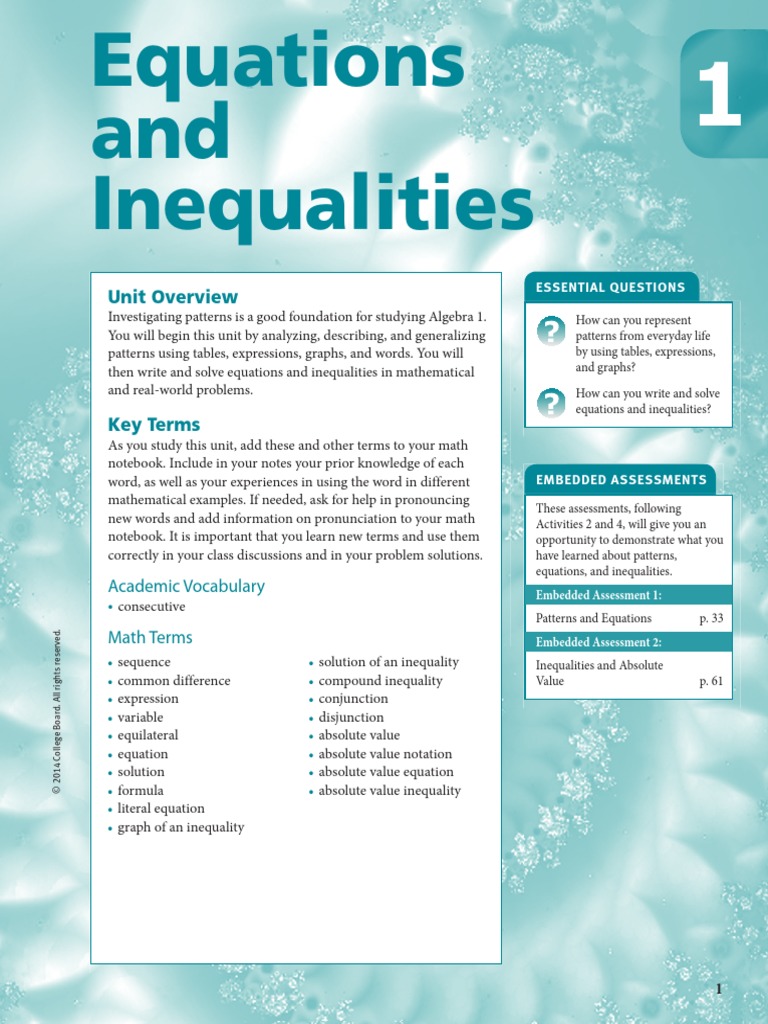 Unit 1 - Equations | PDF | Equations | Inequality (Mathematics)