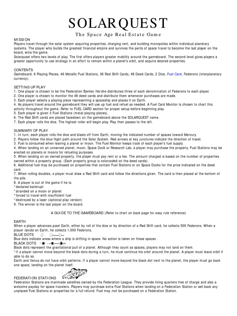 SolarQuest Rules | PDF | Planetary Science | Outer Space