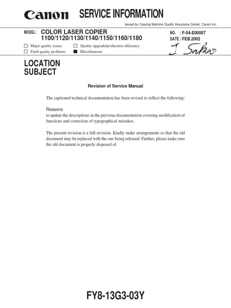 Canon CLC-1100 Service Manual | PDF | Image Scanner | Photocopier