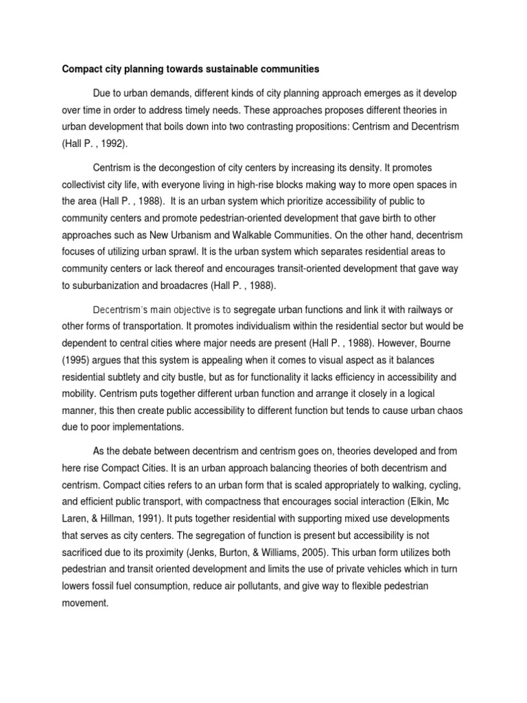 Compact City Vs | Urban Sprawl | Accessibility