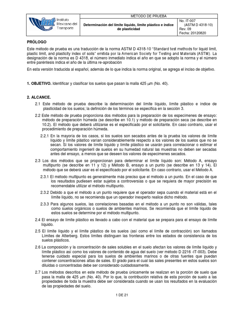 Astm d4318 | PDF | Agua | Plasticidad (Física)