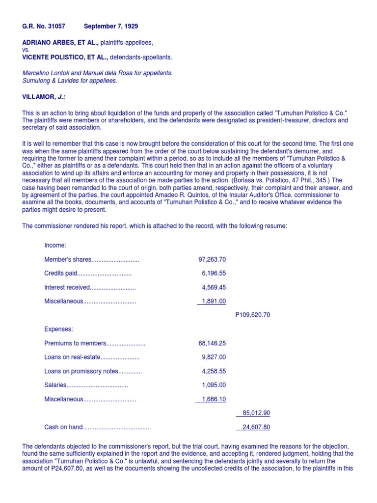 Liquidation Case of Turnuhan Polistico & Co. | PDF | Partnership ...