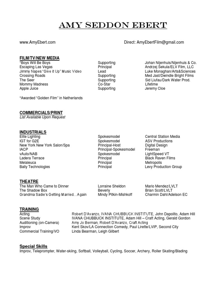 Amy Seddon Ebert Website Resume | PDF | Leisure | Theatre