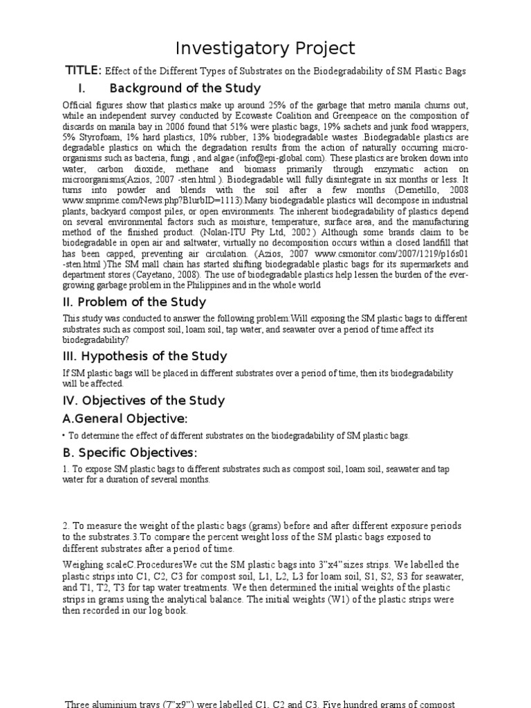 Investigatory Project: Title: I. Background of The Study | PDF ...
