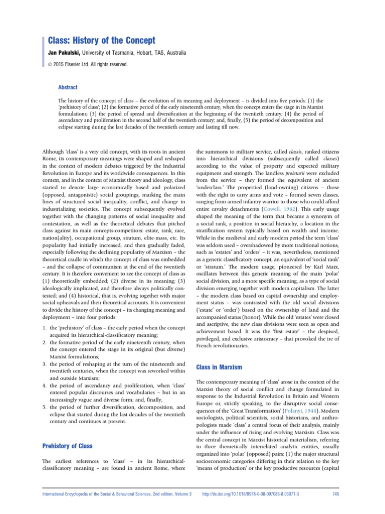 Class: History of The Concept: Jan Pakulski, University of Tasmania ...