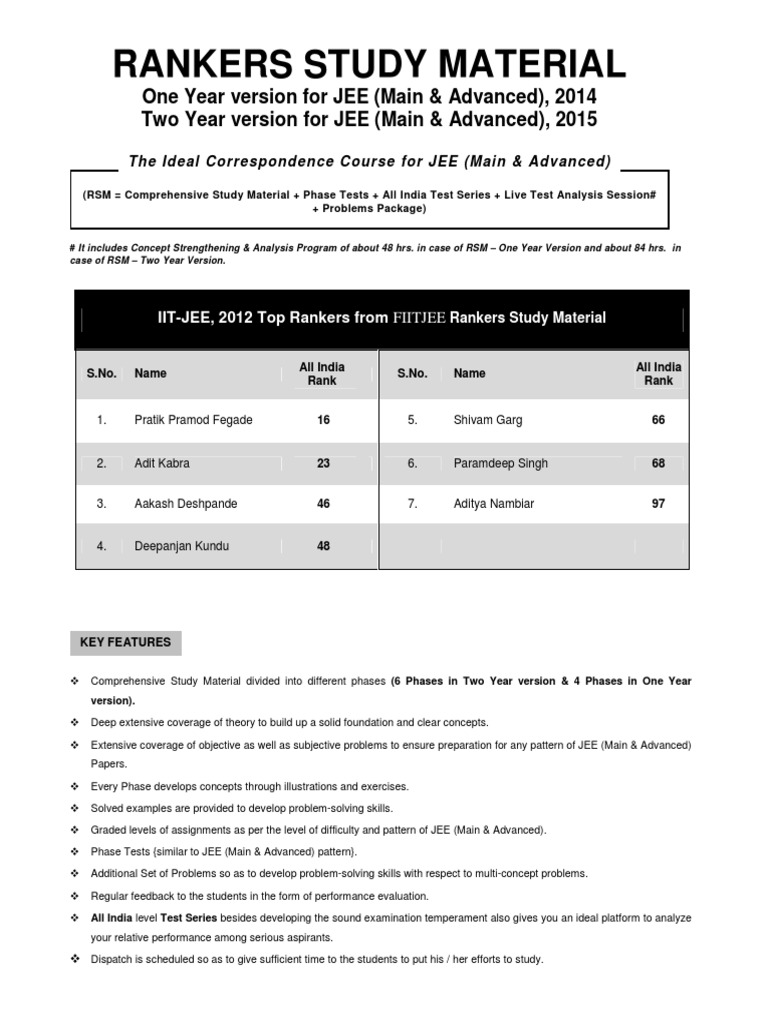FIITJEE Ranker S Study Material PDF | PDF