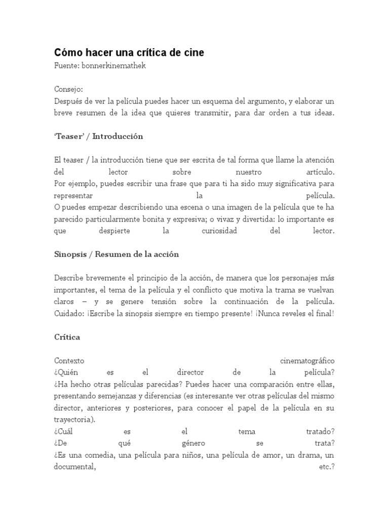 1 - Cómo Hacer Una Crítica de Cine | Imagen | Ocio