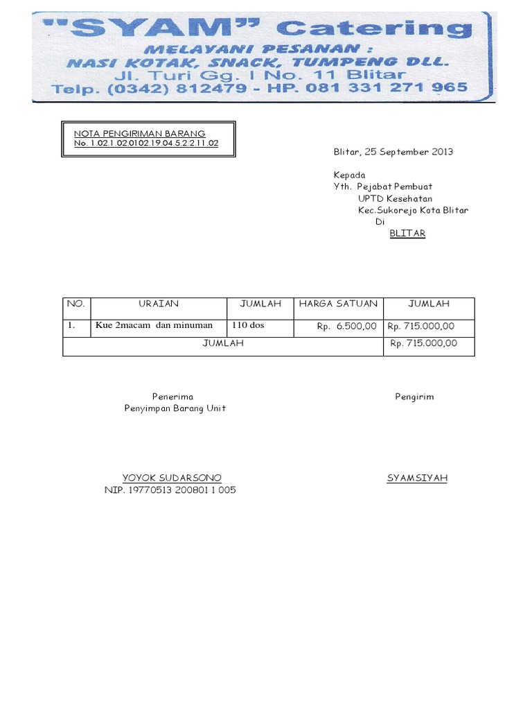 Nota Pengiriman Barang Blitar 2013 | PDF