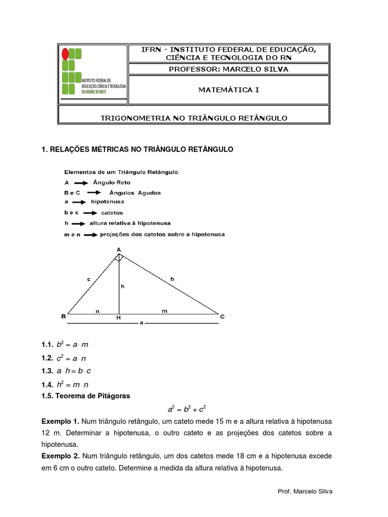 Aula Triangulo Retangulo Pdf Pdf