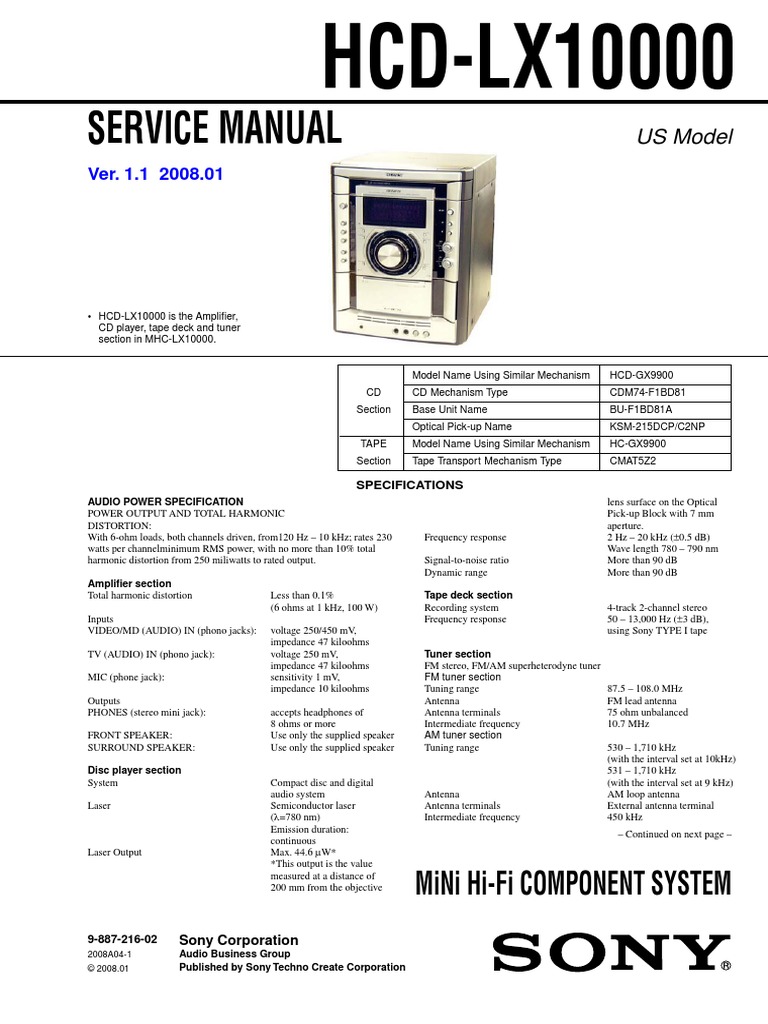 Equipo Sony HCD-LX10000 PDF | PDF | Frequency Modulation | Hertz